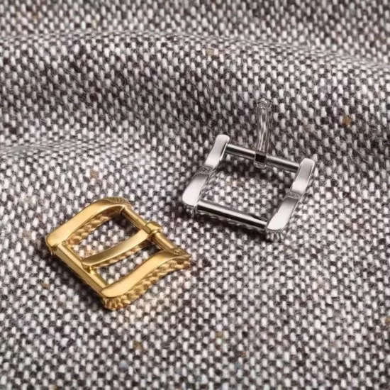 curved, stainless steel, needle buckle