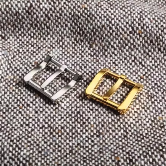 curved, stainless steel, needle buckle