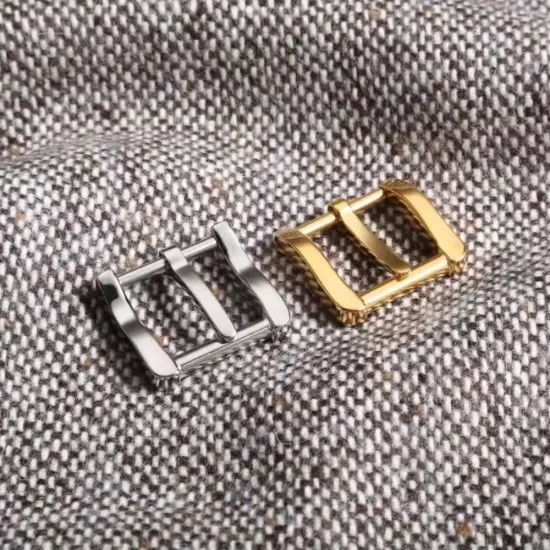 curved, stainless steel, needle buckle