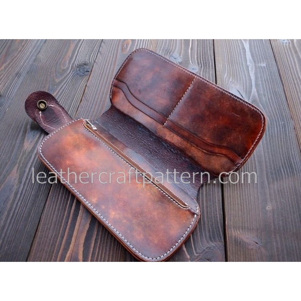 leather bag pattern, long wallet pattern, pdf, download