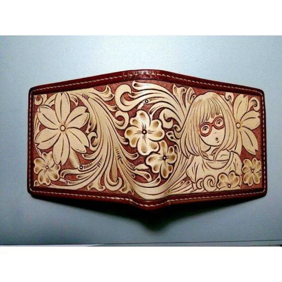 Sheridan with girl short wallet tooling pattern, leathercraft pattern ...